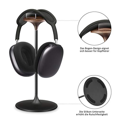 Headphone Stand, Walnut Wood & Aluminum Headset Stand, Nature Walnut Gaming Holder for AirPods Max, Beats, Bose, Sennheiser, Sony, Audio-Technica and More (Black)