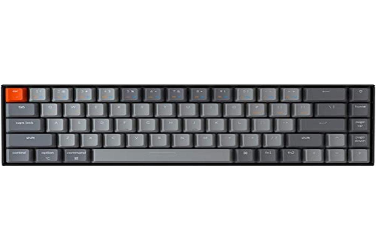 Keychron K6 Hot Swappable Wireless Bluetooth 5.1/Wired Mechanical Gaming Keyboard, 65% Compact 68-Key RGB LED Backlight/Gateron Red Switch/Rechargeable Battery for Mac Windows