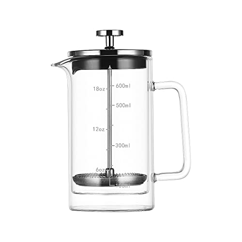 Upspirit French Press Coffee Maker, Coffee Presses Glass Double Wall Insulated Hot Cold Brew Coffee Tea Maker, 4 Cup Espresso Pot With 3 Filters, 20 oz/600ml