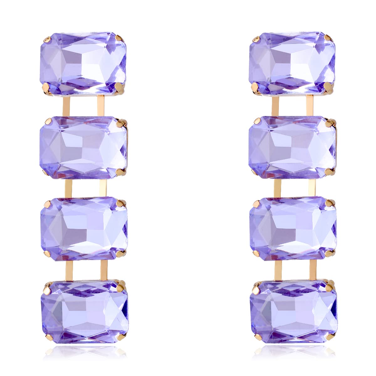 Chunky Rhinestone Rectangle Earrings for Women Dangling Geometric Shaped with Purple Crystal Drop Earrings KELMALL COLLECTION