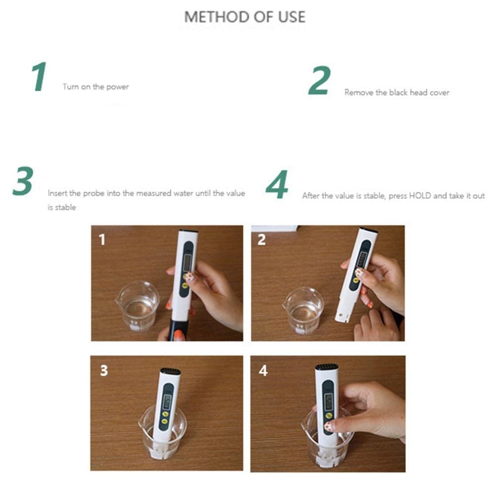 Digital PH Meter Water Tester Temperature Pen Water Purity PPM Filter Hydroponic for Aquarium Pool Water Monitor Tester 0-9990ppm(Green)