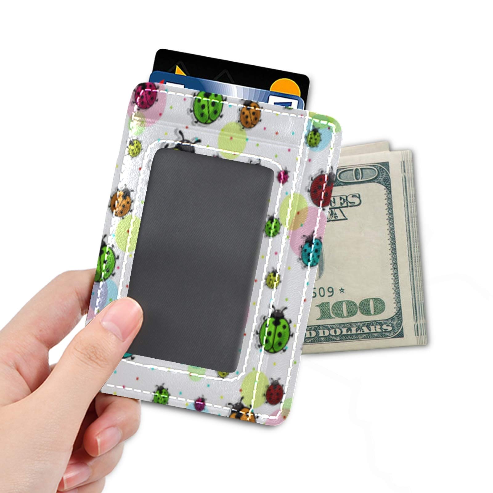 susiyo Colorful Ladybugs Slim Minimalist Wallets Rfid Blocking Card Wallets PU Leather Front Pocket Wallets for Men and Women