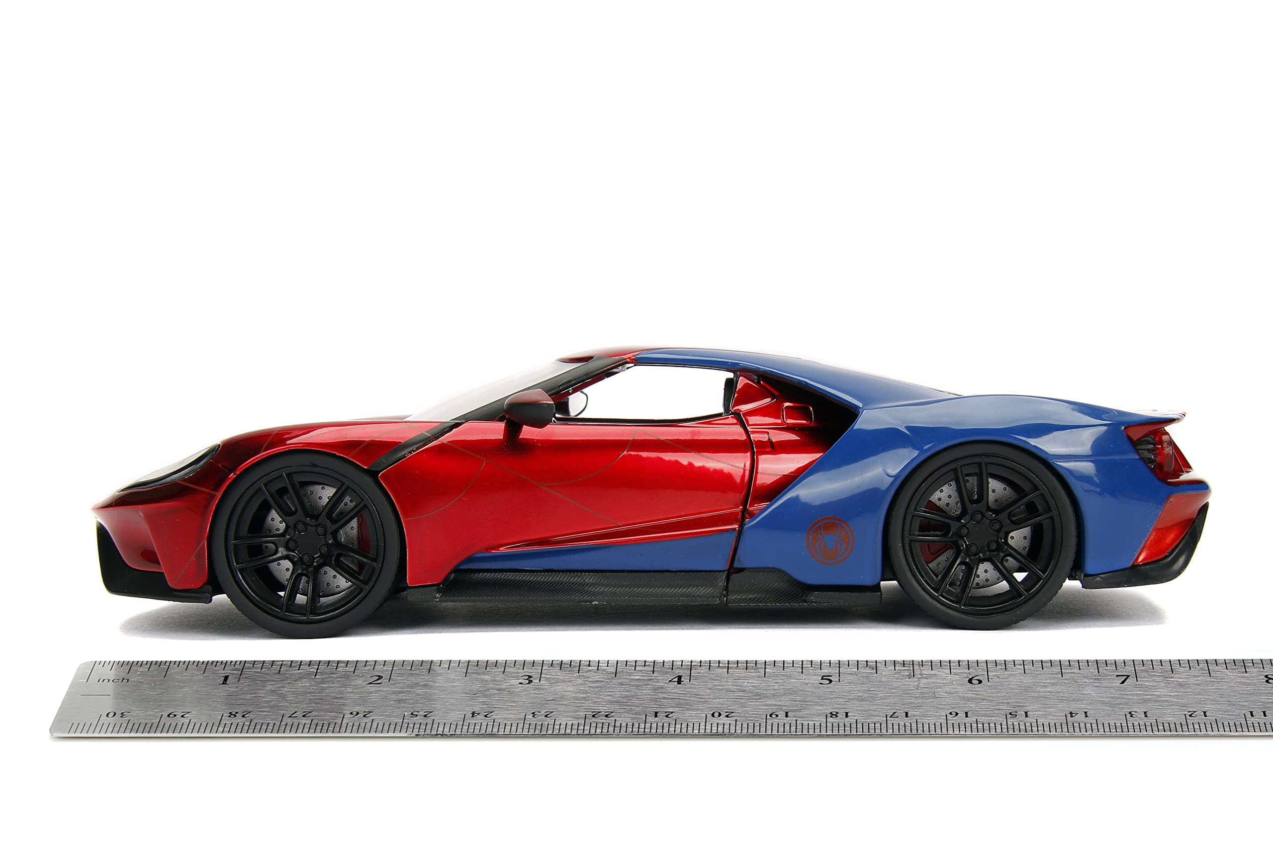 Jada Toys Marvel 1:24 2017 Ford GT Die-cast Car with 2.75" Spider-Man Figure, Toys for Kids and Adults, Red/Blue (99725)