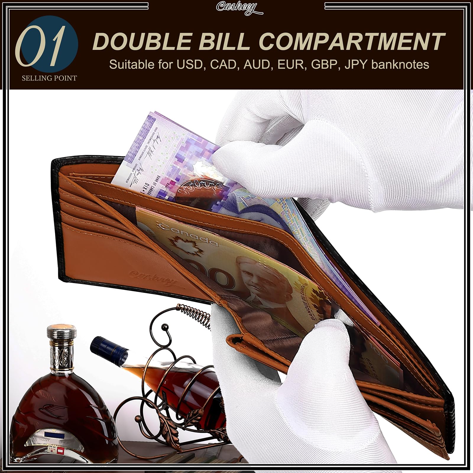 Casheey Men's Wallet with Coin Pocket, Foldable Box Design, Holds 14-16 Cards, Carbon Fiber Leather, RFID Protection, Large Capacity Bifold Wallet for Men, Exquisite Packaging