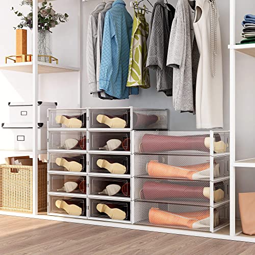EazeHome Boot Box, Boot Storage, Boot Storage Solutions, 8 Pack Plastic Boot Storage Boxes, Stackable Storage Bins, Tall Boot Storage, Boot Storage Boxes for Tall Boots, Under Bed Boot Storage