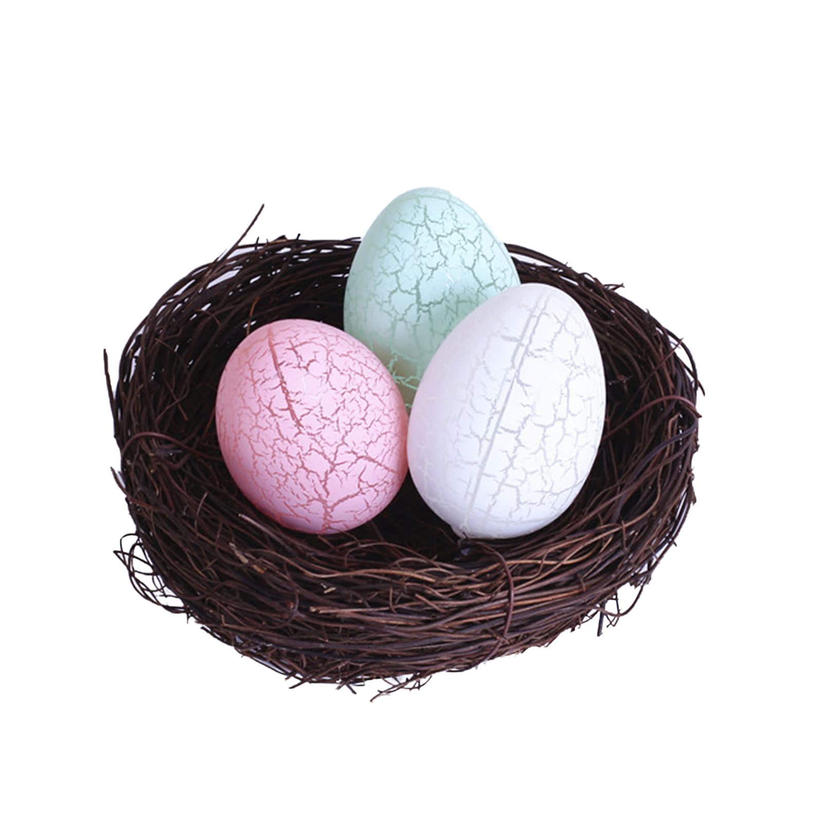 MSUIINT 2 Pcs Easter Artificial Bird Nest Rattan with Lighted Easter Eggs, Artificial Nest with Egg Decorative, Decorative LED Easter Eggs for Party Easter Tree Garden Random Color