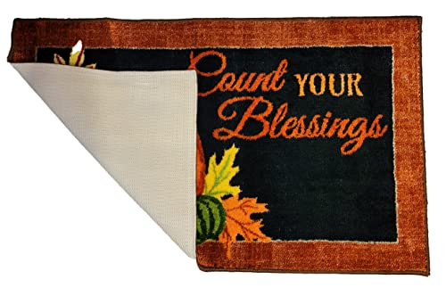 Nourison Welcome Fall Accent Rug, Polyester Hand Carved Plush Cut Pile, 18 x 30 Inches, Harvest Pumpkin, Sunflower, Leaves Design for Autumn and Thanksgiving Decorating