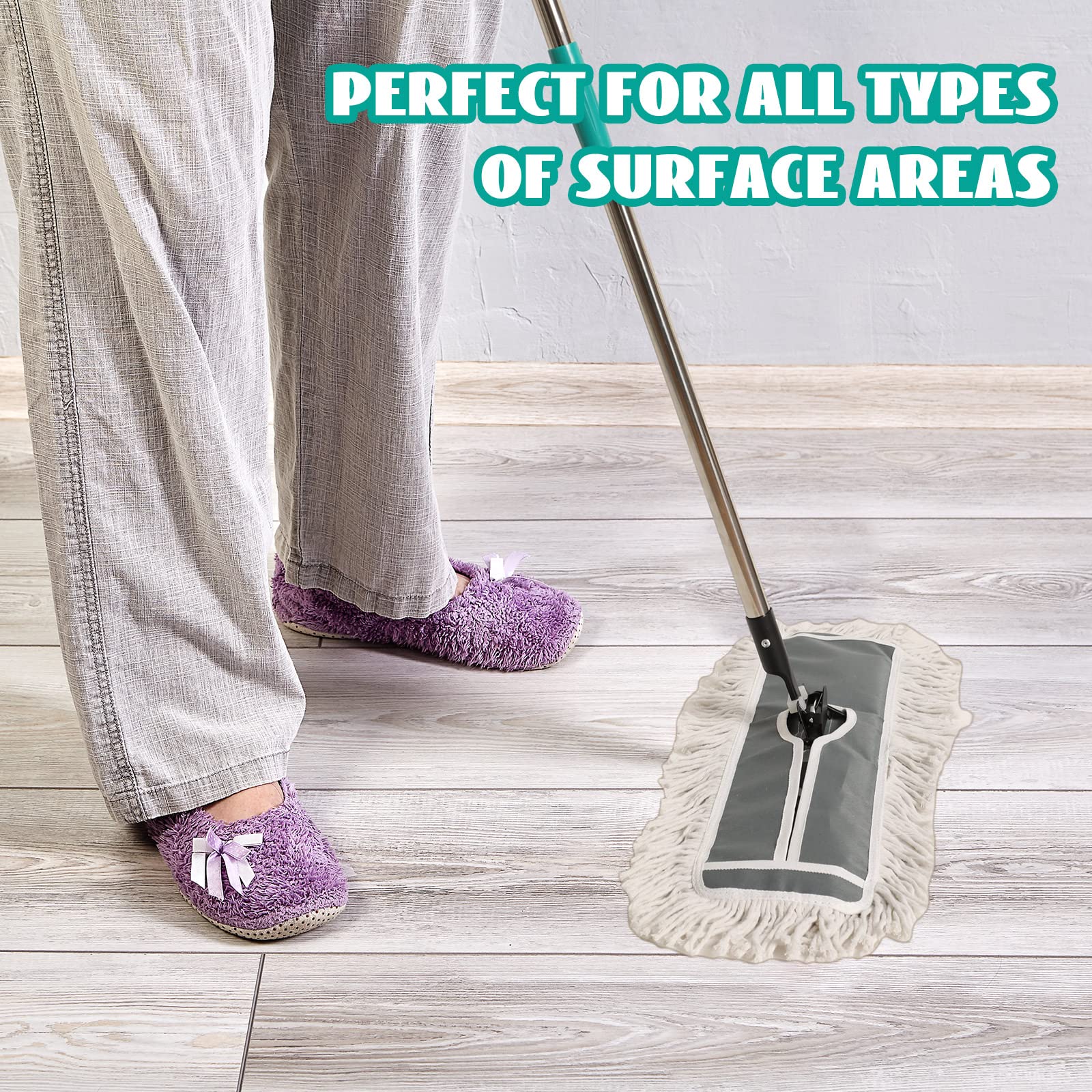 Gerrii 3 Pack Commercial Dust Mop Set Cotton Floor Sweeper Industrial Dry Mop Flip Mop with Replacement Washable Mops for Hardwood Marble Tile Floor Mopping, 23.6 x 53 Inch