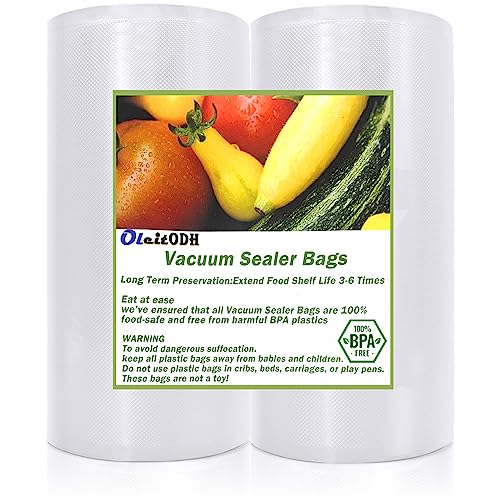 Vacuum Sealer Bags Roll 2 Pcs 11" x 150' Rolls (Total 300 feet) Vac Seal Bags for Food Saver Storage, Meal Saver Freezer Vacuum Sealer Bags, Sous Vide Bags Vacuum Sealer, Non-BPA Vacuum Sealer Bags