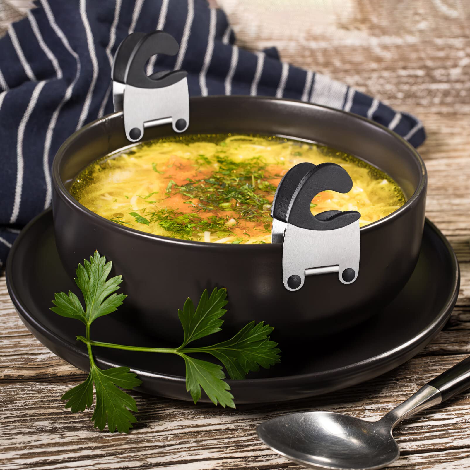 Cabilock 2pcs Pot Spatula Rest Stainless Steel Pot Clips Anti Scalding Silicone Spoon Spatula Holder Pot Spoon Rest