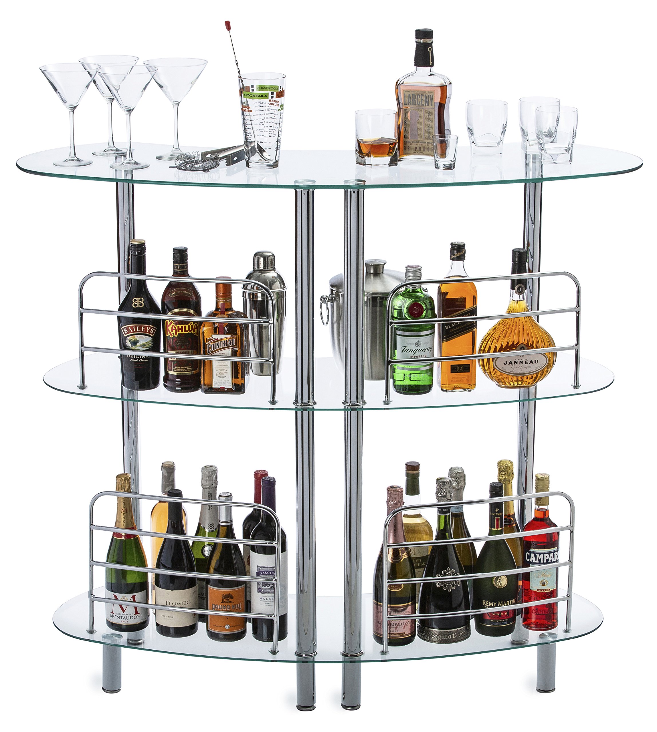Mango Steam Bar Table for Home - Contemporary Modern Home Bar Unit, Liquor Bar with 2-Tier Storage Shelves, Durable Liquor Bar for Parties & Gatherings, 47" L x 13.6" D x 41" H - Clear