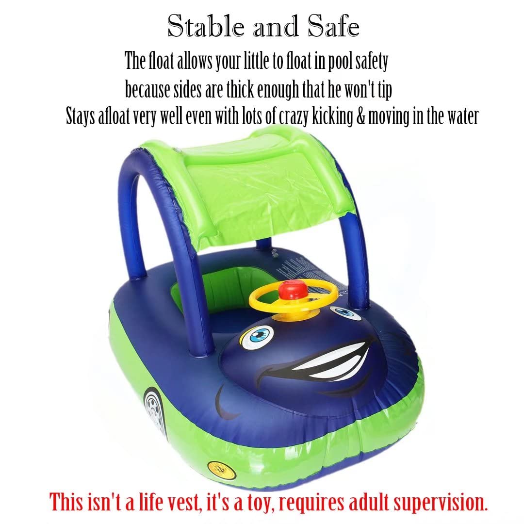 QIAONIUNIU Baby Pool Float with Canopy Summer Steering Wheel Sunshade Swim Ring Car Inflatable Toys Infants Float Seat Boat for Kids Toddlers