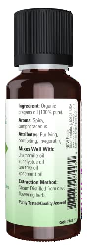 NOW Essential Oils, Organic Oregano Oil, Comforting Aromatherapy Scent, Steam Distilled, 100% Pure, Vegan, Child Resistant Cap, 1-Ounce