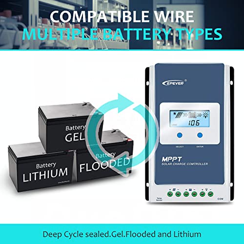 EPEVER 10A Solar Charge Controller MPPT Solar Panel Charge Controller 12V / 24V Auto Working Max PV 100V Solar Charge Battery Regulator with LCD Display for Gel Flooded Sealed Lithium Batteries
