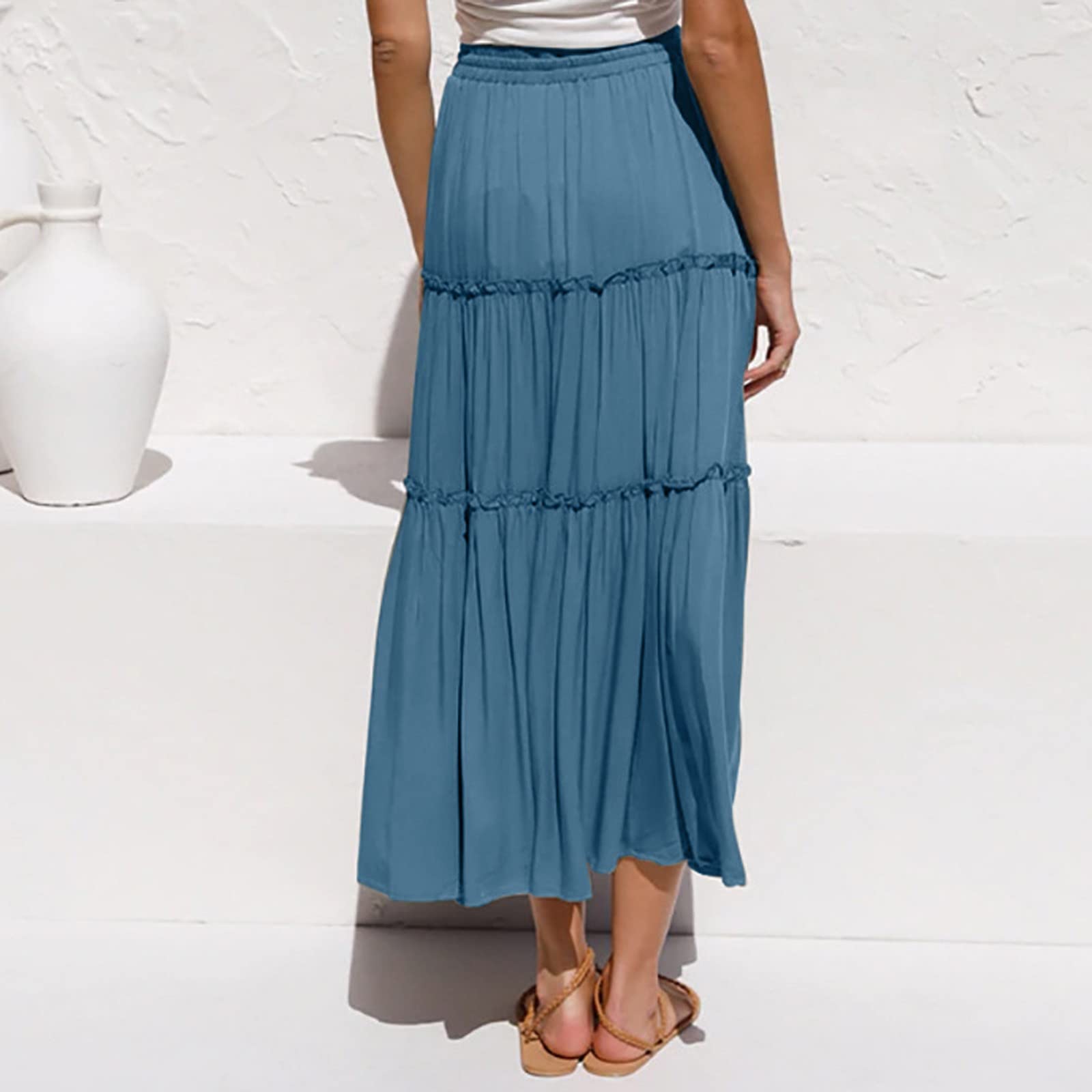 Church Women Casual Fashion Skirt Solid Color Pleated Irregular Half Length Elegant Loose Summer Flowy Date Night