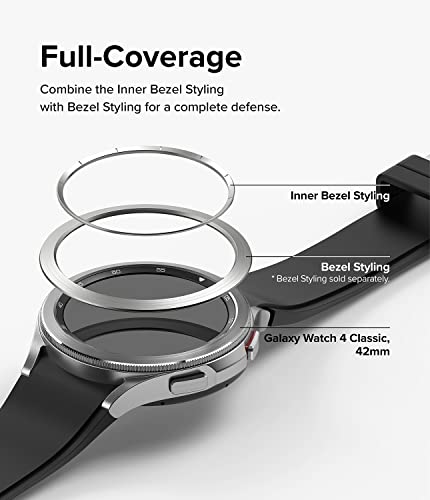 Ringke Inner Bezel Styling Compatible with Samsung Galaxy Watch 4 Classic 42mm, Stainless Steel Anti-Scratch Inner Bezel Ring Protective Cover - 42-IN-03 (ST) Silver