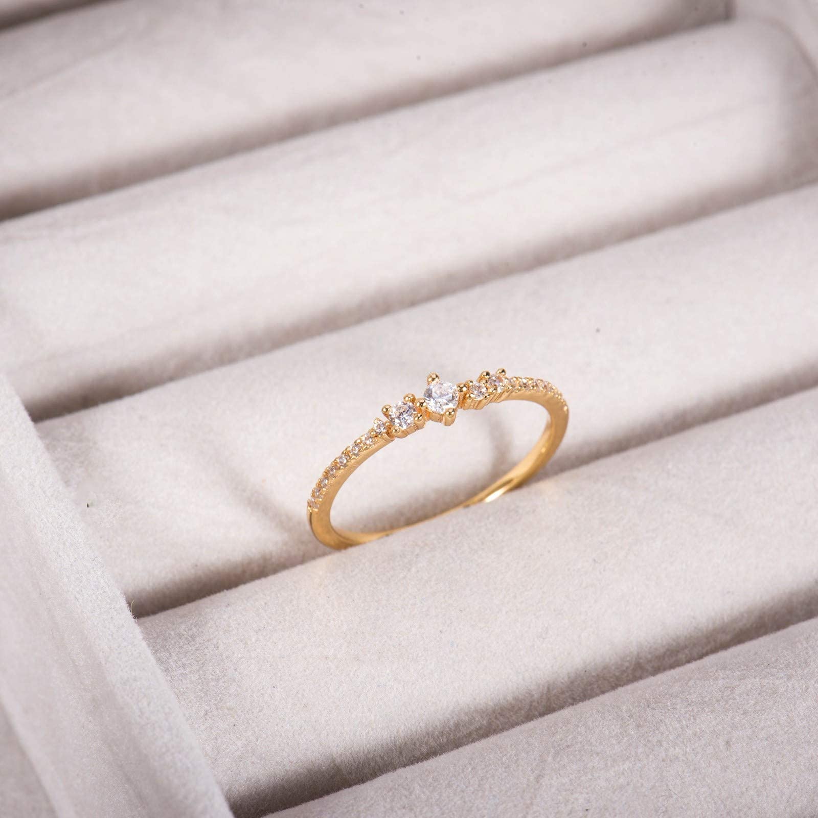 BLOSSOM & HUE Asymmetrical CZ Stacking Ring - Simulated Diamond in Rhodium Plated .925 Sterling Silver | Delicate Cluster Wedding Band
