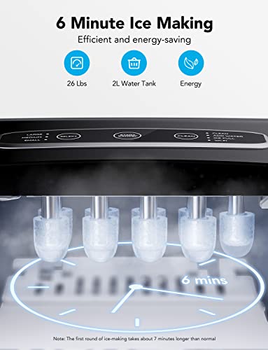 GoveeLife Smart Countertop Ice Makers, Self-Cleaning, Portable Ice Maker Works with Alexa, 9 Cubes Ready in 6min, 26lbs/24H, for Home Kitchen Party Camping, With Ice Scoop Ice Basket Stainless Silver
