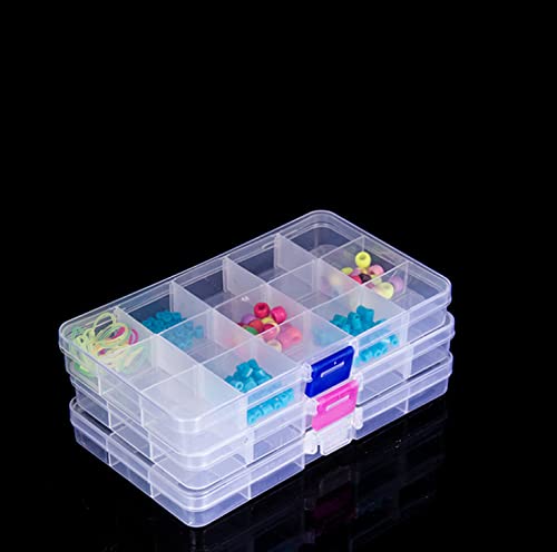 Juvielich 2PCS Clear Plastic Organizer Box, 10 Grids Storage Container Jewelry Box with Adjustable Dividers, for Beads Art DIY Crafts Jewelry Fishing Tackles 5.2"x2.68"x0.91"(LxWxH)