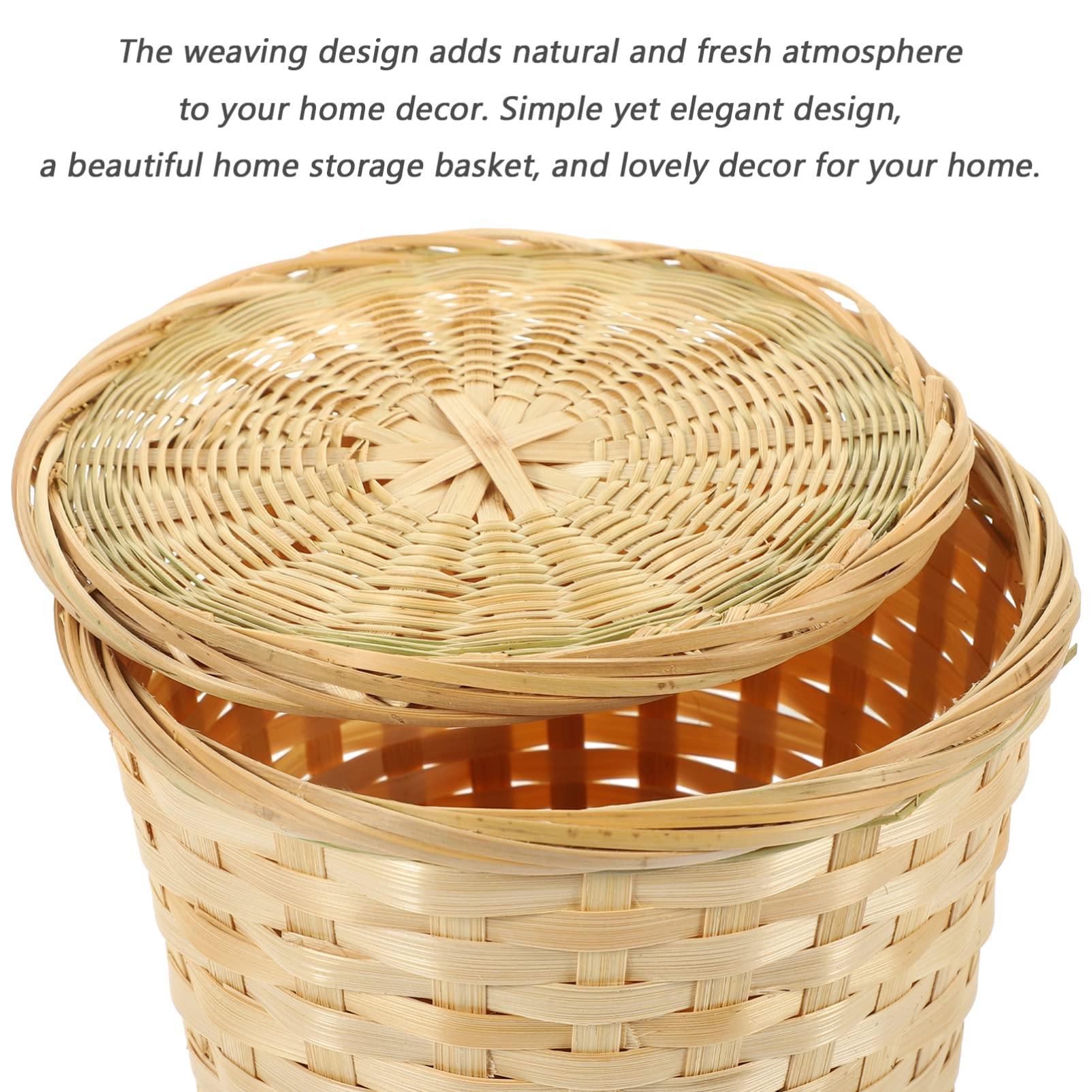Hemoton 2pcs Small Woven Basket with Lid Rattan Trash Can Wastebasket Wicker Round Trash Bin Woven Storage Basket Decorative Egg Basket Laundry Hamper Flower Pots Planter Holder