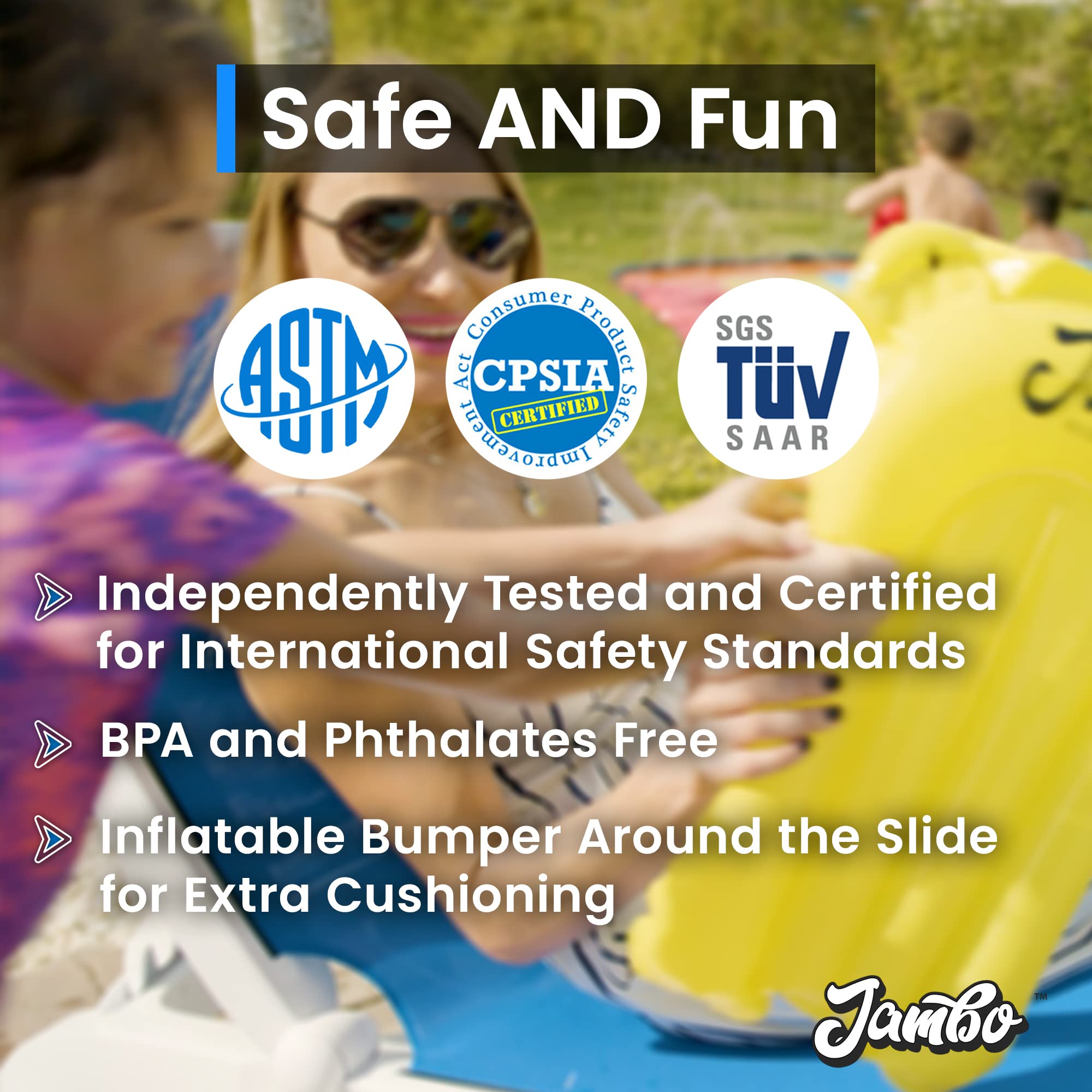 JAMBO 16Ft Premium 3 Lane Slip Splash and Slide with Bodyboards, Heavy Duty Water Slide- Advanced 3-Way Sprinkler System, Splash Mat Splash Pad Backyard Waterslide Outdoor Water Toys n Slides for Kids