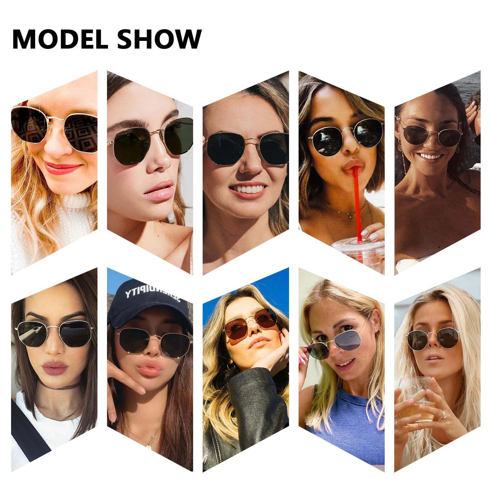 Clear Ant 2PC Polarized Small Sunglasses for Women Vintage Sunglasses Classic Women's Trendy Retro Round Hexagonal Shades