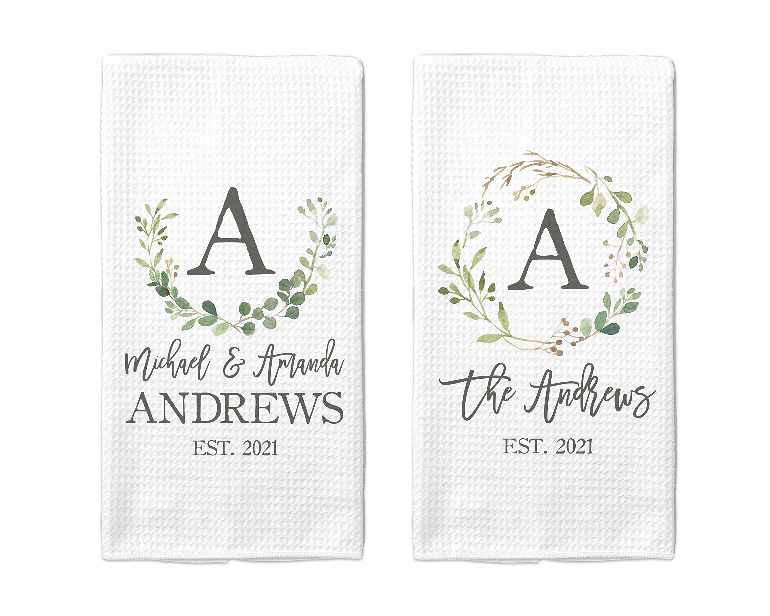CANARY ROAD Couple Two Towel Set | Personalized Waffle Weave Kitchen Towel | Housewarming Gift | Wedding Gift | Personalized Dish Towel | Engagement Gift