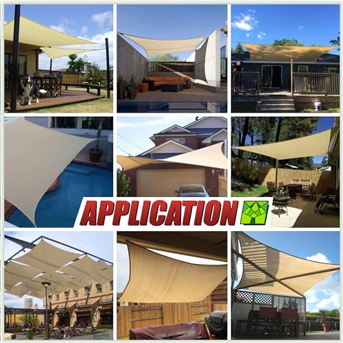 ColourTree 10' x 20' Beige Sun Shade Sail Rectangle Canopy Fabric Cloth Screen, Water Permeable & UV Block UPF50, Heavy Duty, Carport Patio Outdoor - (We Customize Size)