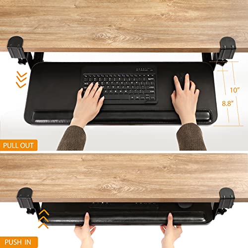 ERGOMOER Large Keyboard Tray Under Desk, C-clamp Mount System, Slide-Out Computer Keyboard Tray Fits Full Size Keyboard and Mouse for Computer Desk Office Desk and Standing Desk (Mat)