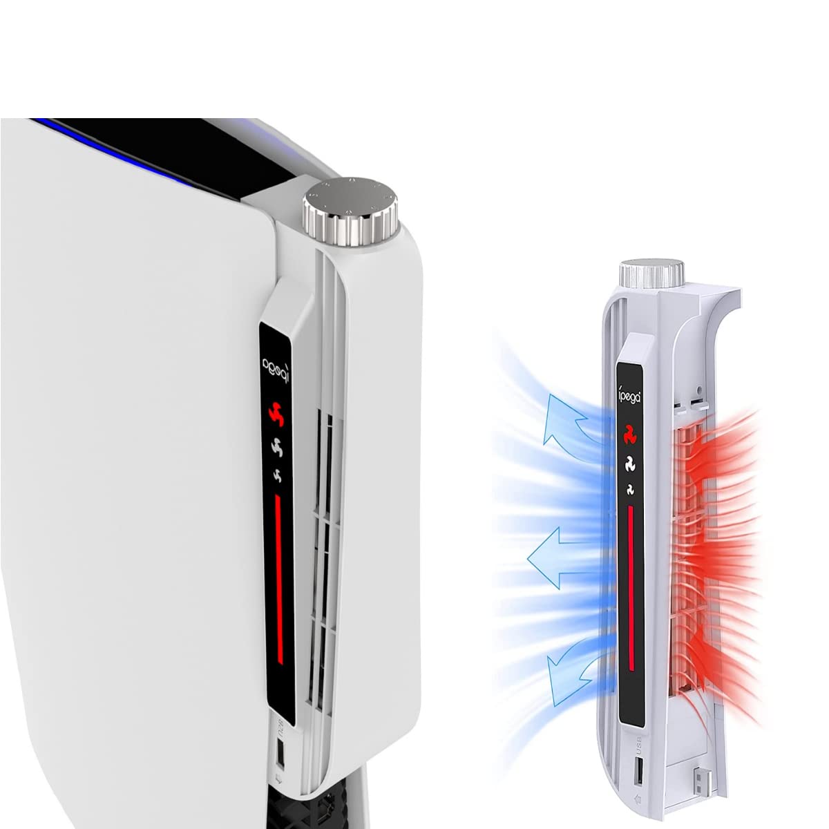 Cooling Fan for PS5 with LED Indicator & Extra USB Port, Three-Speed Adjustment PS5 Cooler, Low Noise/Fast Heat Dissipation, Strong Wind Speed Centrifugal Fan for PS5 Disc & Digital Edition Consoles