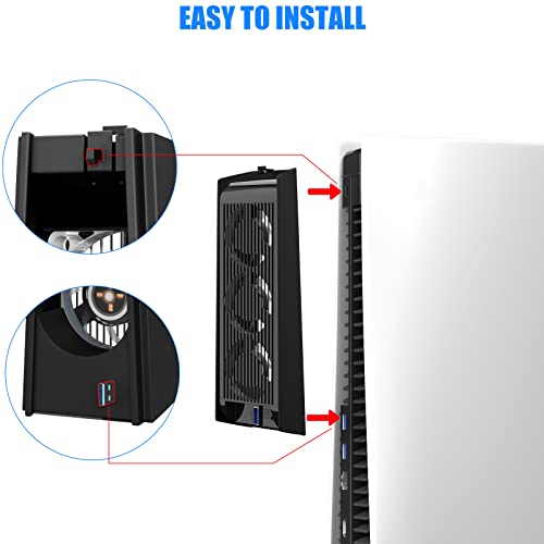Cooling Fan for PS5 Disc & Digital Editions, ELECGO Efficient Heat Dissipation & Low Noise Fans Built-in 3 Small Fans with Powered USB 3.0 Port, LED Light, Adjustable Wind