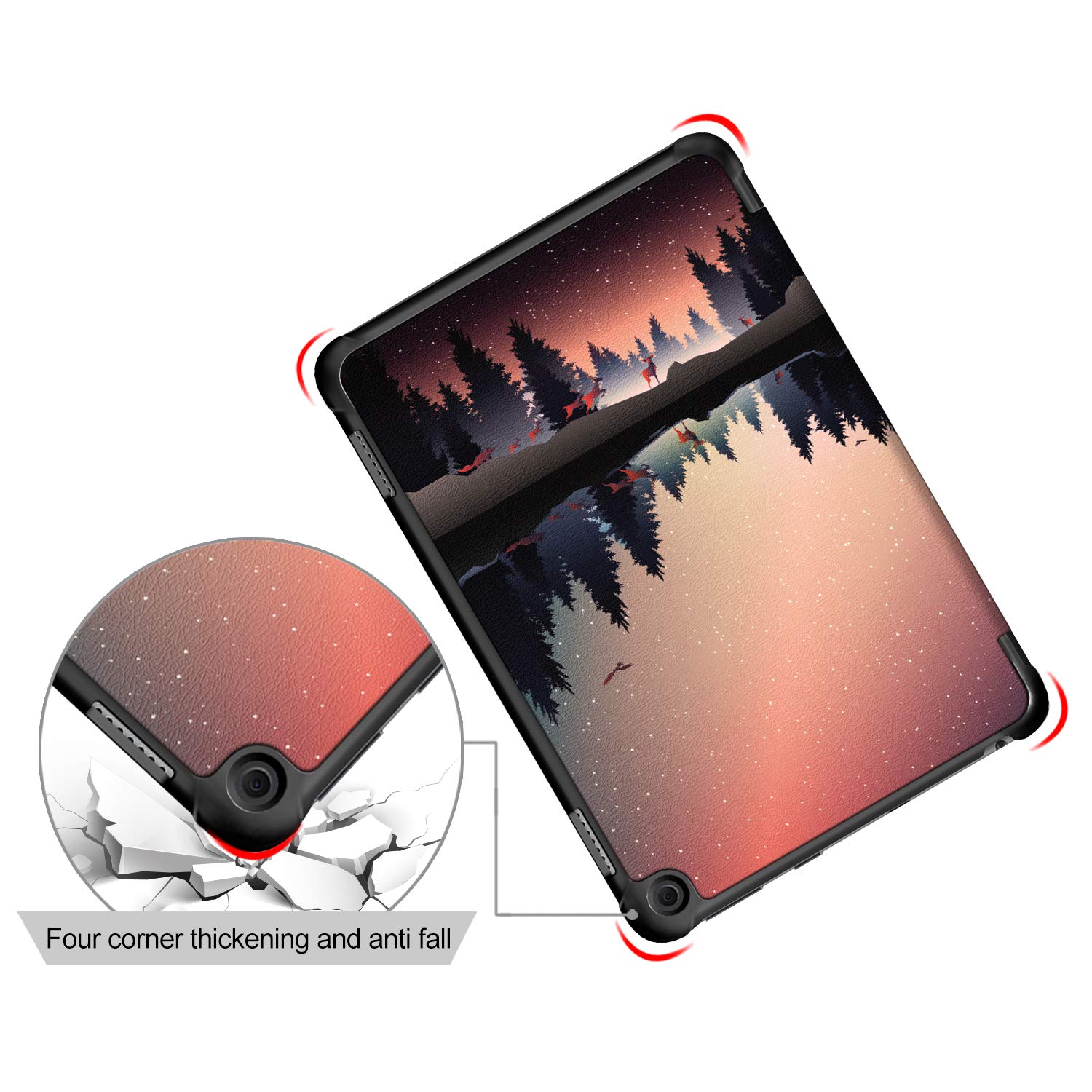 EpicGadget Case for Amazon Fire HD 8 (12th Generation, 2024/2022 Released) - Lightweight Tri-fold Stand Auto Wake/Sleep Folio Cover Case + 1 Screen Protector and 1 Stylus (Forest Dusk)