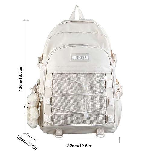 Juoxeepy Aesthetic Laptop Backpack Cute Kawaii College Backpack with Bear Pendant Lightweight Everyday Backpack Nylon Travel Daypack for Women