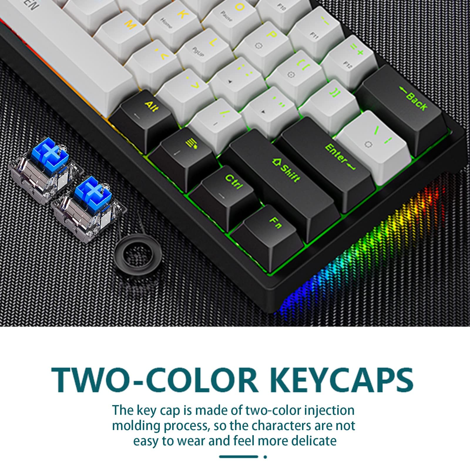 Charella Wired 60% Mechanical Gaming Keyboard RGB Backlit Compact 61 Keys Mini Keyboard with Blue Switches for Windows Pc VE1