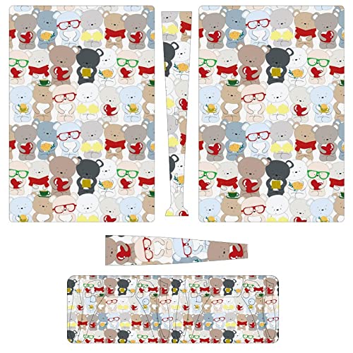 Cute Teddy Bear Full Protective Skin Cover Design Wrap Decal Sticker Compatible with PS5 Digital Edition Console and Controller