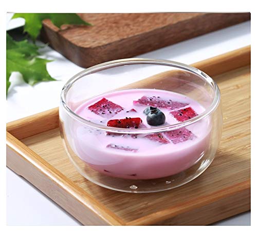 GracesDawn high temperature resistant double layer glass bowl borosilicate heat-resistant glass tableware transparent fruit salad bowl (300ml double bowl)