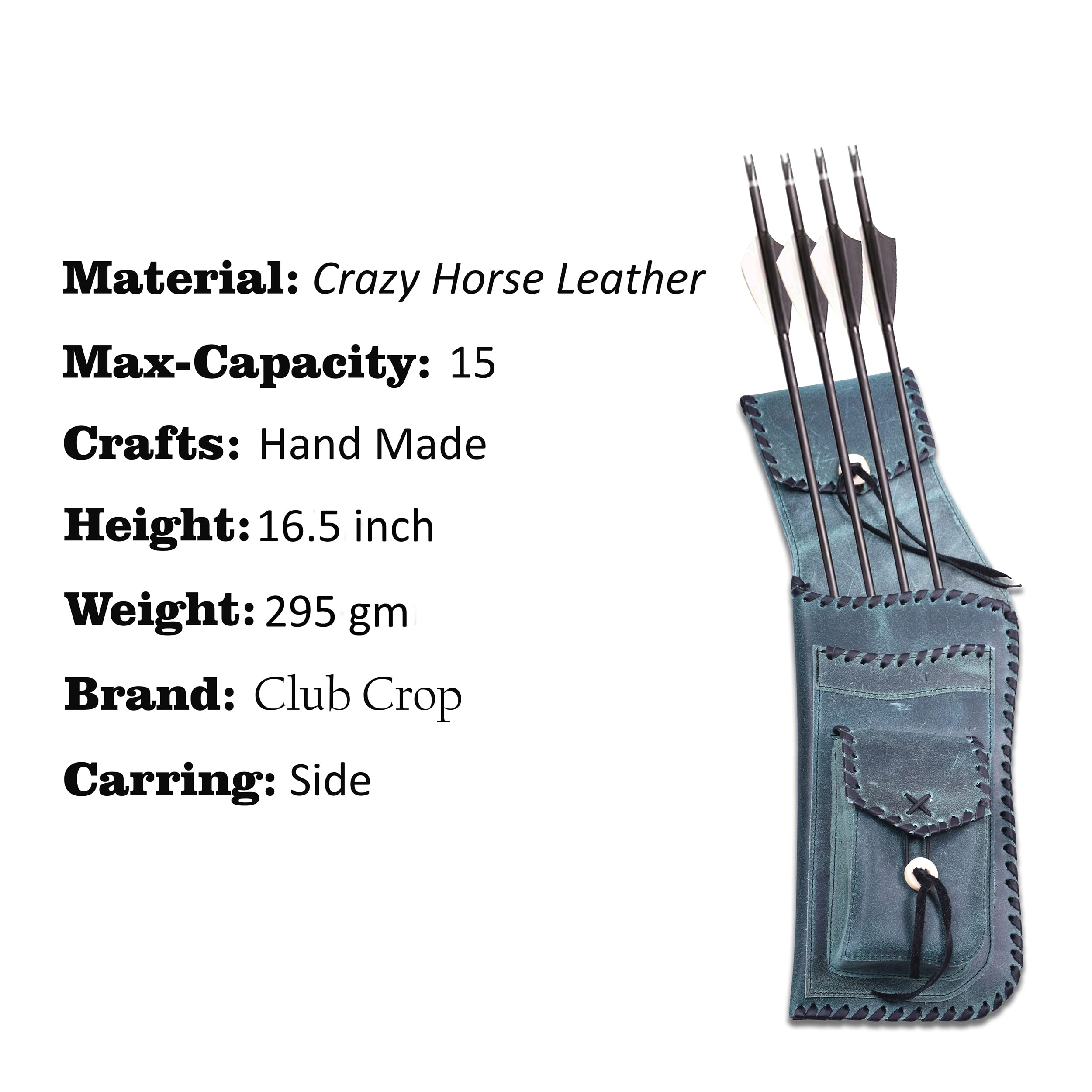 ClubCorp Genuine Cow Hide Leather Handmade Side/Hip Quiver Leather Arrow Holder for Youth Adjustable Quivers for Bow Hunting & Archery Sports (Right Side, Warango-2, Black/Blue)