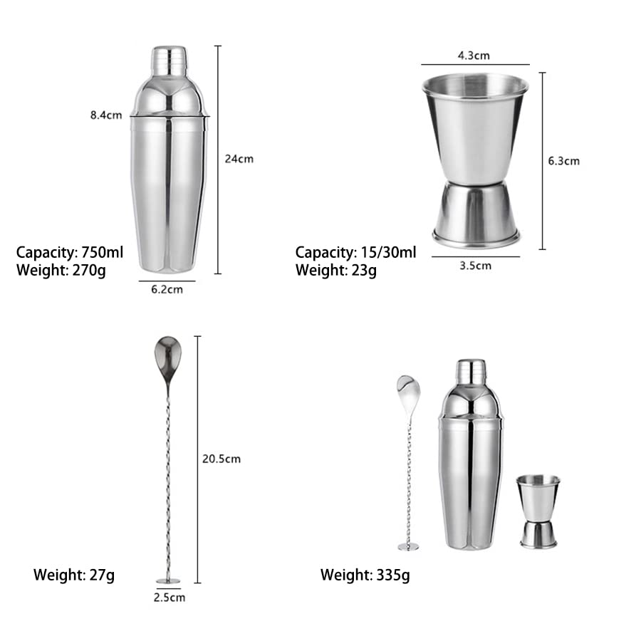 Cocktail Shaker Bar Set - Professional Margarita Mixer with Measuring Jigger & Mixing Spoon - Stainless Steel Bartender Strainer Martini Kit - 750ml / 25oz