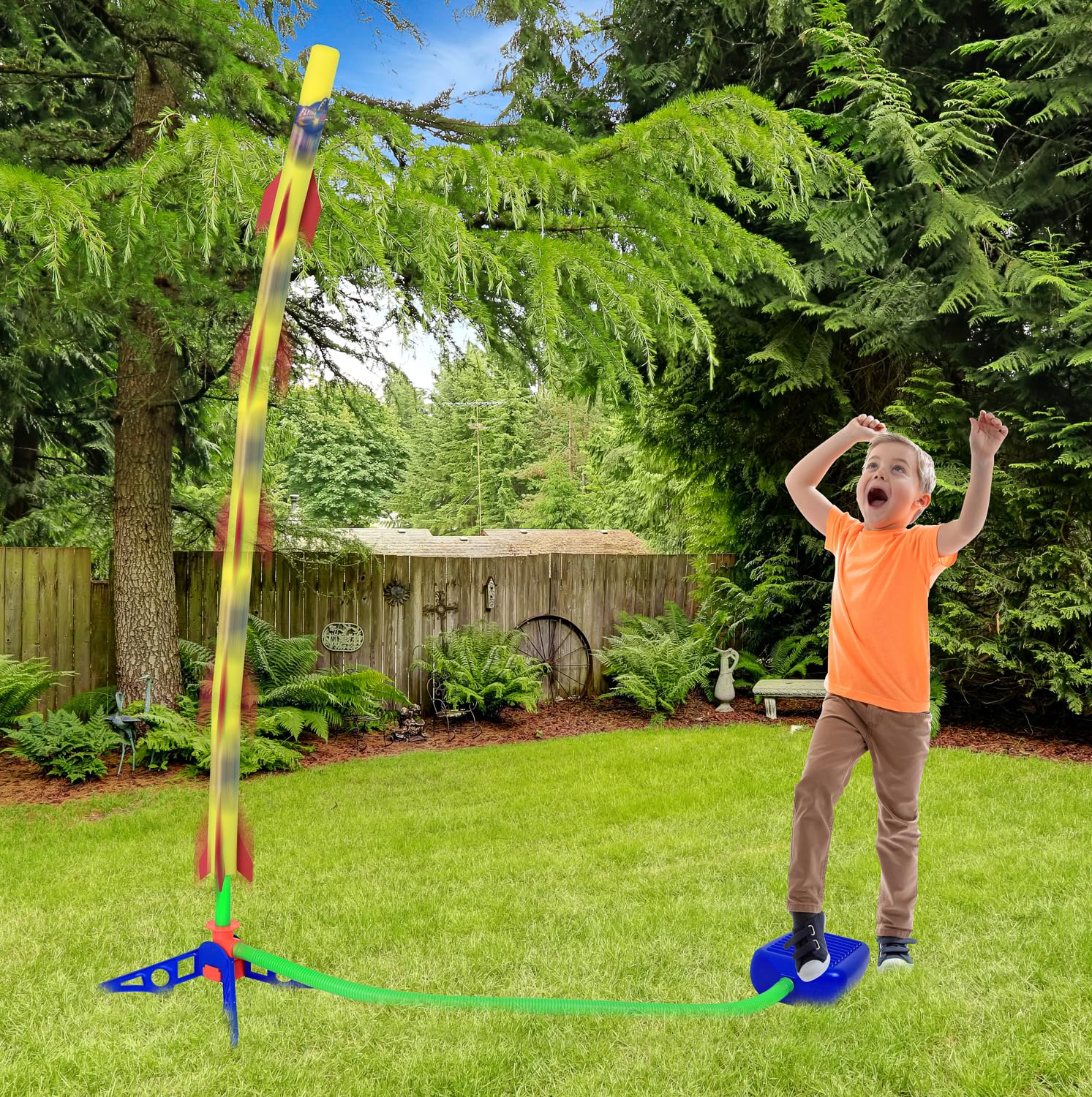 Kiddie Play Rocket Launcher for Kids to Step on with 6 Rockets Outdoor Toys Gift for Boys and Girls Ages 6 Years and Up