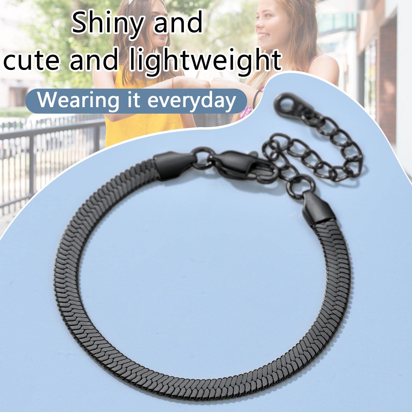 ChainsProMax Stackable Bracelets for Women 5mm Black Delicate Layered Stacked Bracelets