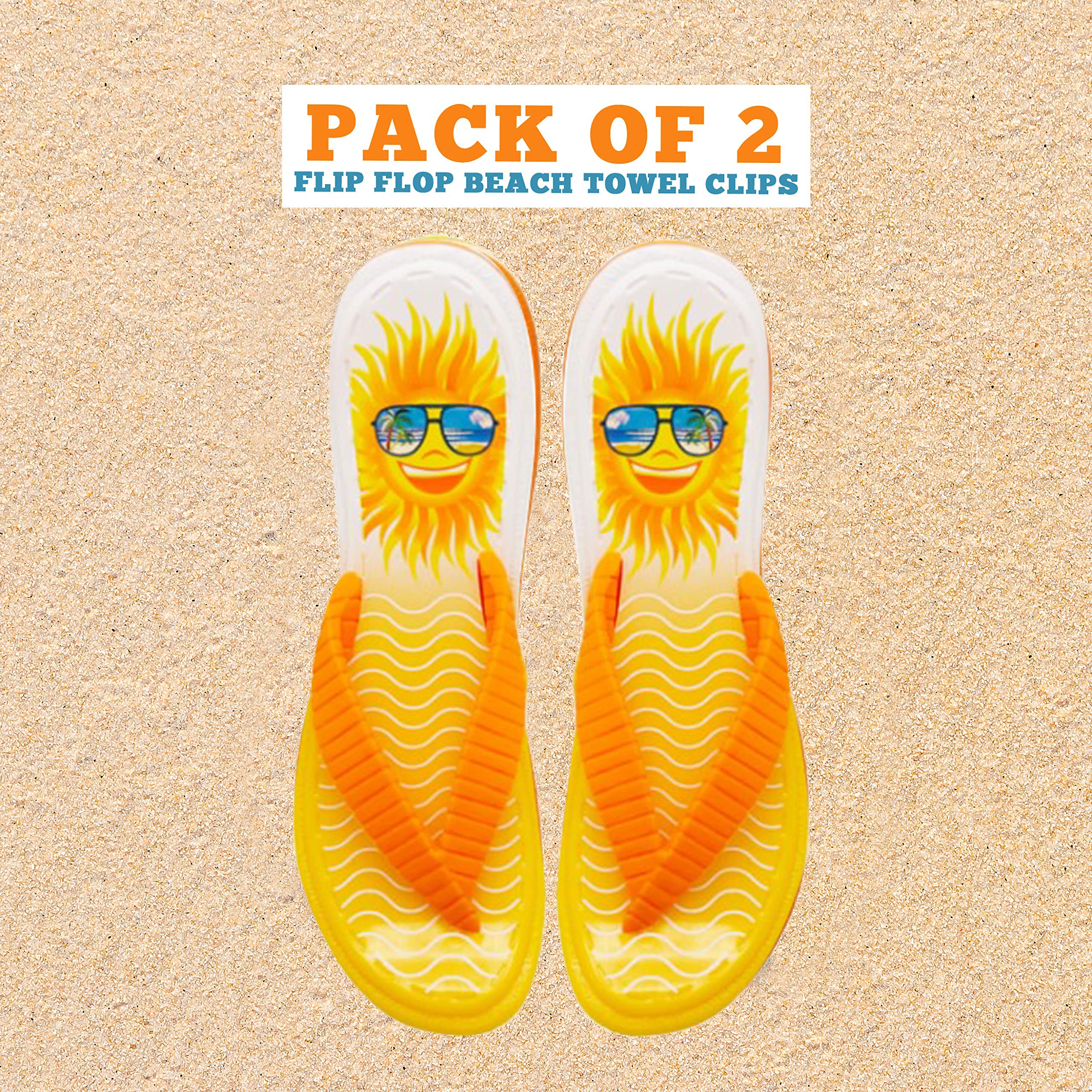 PERFORMORE Flip Flop Beach Towel Clips (Yellow), 2-Pack, Portable Towel Holder Clips, Secure Clips for Beach Chairs Deck Patio Pool Boat Cruise Lounge Chair Accessories