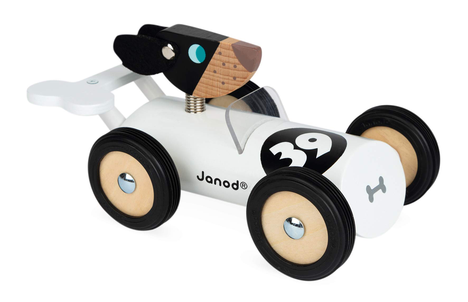 Janod Spirit Solid Car Push Toy with Bernard Dog - Ages 18 Months+ - J04491