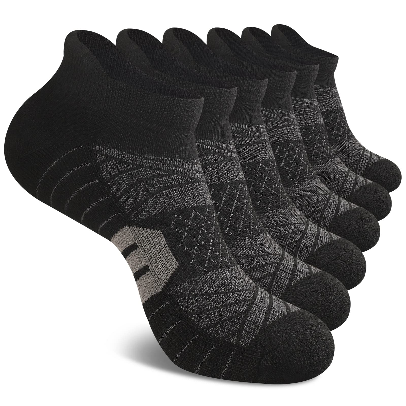 COOPLUS Mens Ankle Athletic Cushion Socks Breathable Low Cut Sports Running Socks with Tab (6 Pairs)