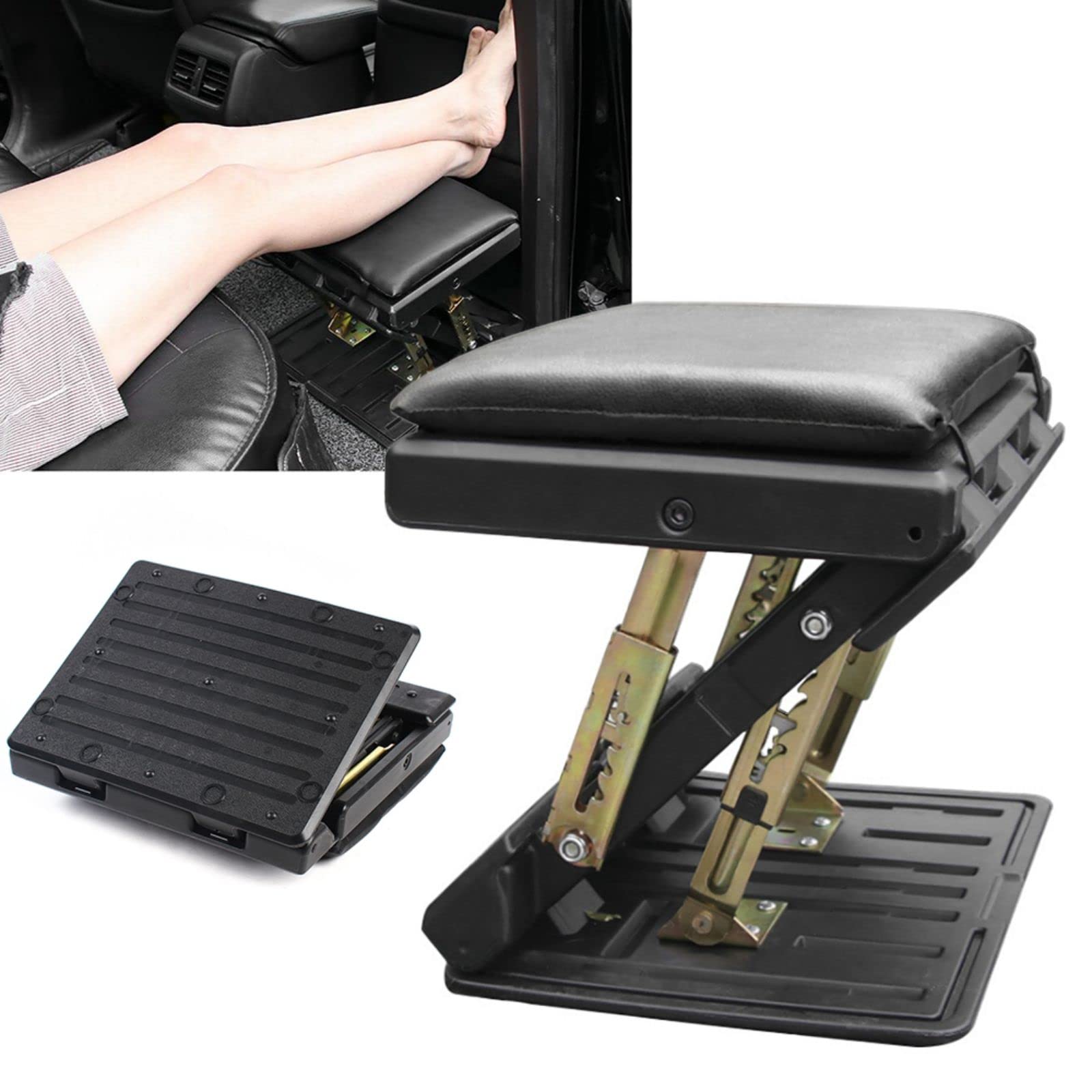 Car Footrest, Foot Rest Stool Ergonomic Adjustable Height Under Desk/Car Comfortable Footrest Business Trip Ottoman Stool Black