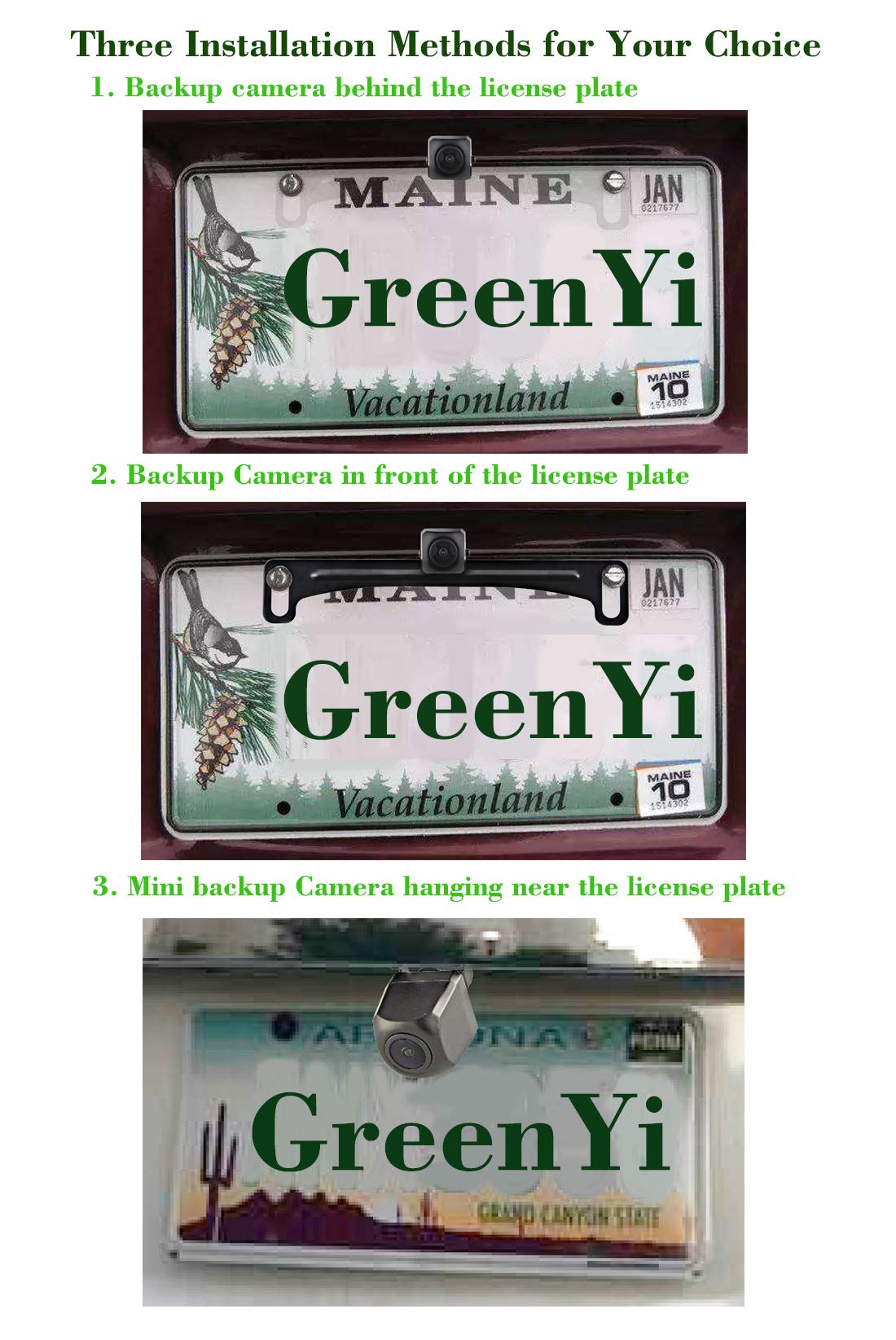 Car License Plate Trajectory Backup Camera with Dynamic Moving Guide Line, GreenYi-59 2in1 960x720 Waterproof Night Vision Rear View Camera with Wide View Angle
