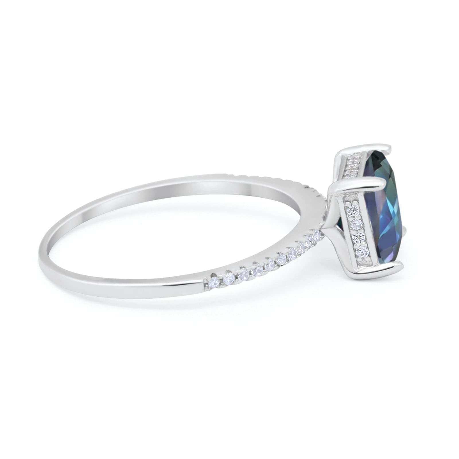 Blue Apple Co. Cushion Cut Art Deco Wedding Engagement Bridal Ring Round Simulated Rainbow Cubic Zirconia 925 Sterling Silver Size-7