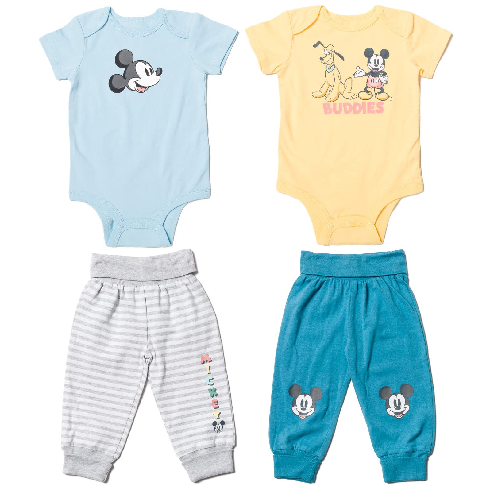 Disney Pluto Mickey Mouse Newborn Baby Boys Snap Bodysuits and Pants Blue/Yellow/Gray 6-9 Months