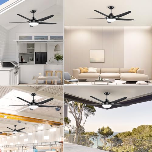 CJOY Ceiling Fan with Lights for Living Room, 53 Inch Modern Ceiling Fan with 5 Reversible Blades, Dimmable LED, Remote Controls, Black Ceiling Fan Bedroom, Outdoor Ceiling Fans for Patios, 6-Speed