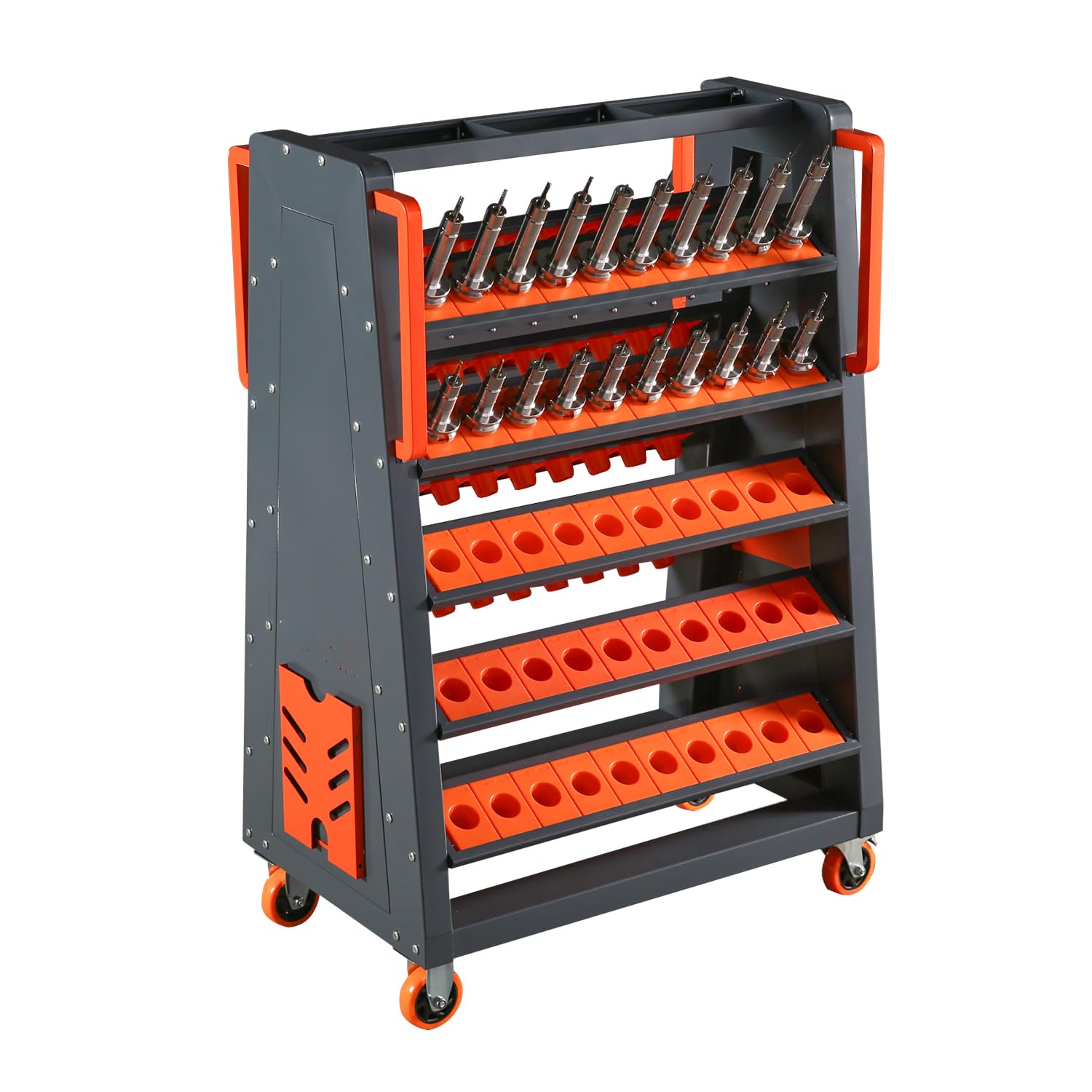 CNC Tool Rack, 5-Row CNC Tools Holder Cart, Mobile CNC Tool Storage Cart, CNC Rolling Carts with Wheels, CAT40 Tool Holder for Storehouse Factory Garage