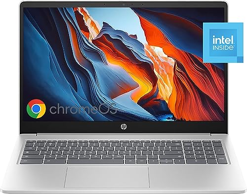 HP 2023 Newest Chromebook Laptop Student Business, 15.6" HD Display, 8GB RAM, 64GB eMMC, Quad-Core Intel Processor N200, Long Battery,Chrome OS, Bundle with JAWFOAL